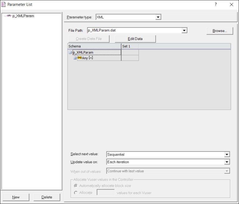 LoadRunner Parameter Type - File | Date/Time | Random | XML