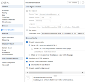 LoadRunner - Runtime Settings - Browser Emulation | Cache