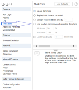 LoadRunner - Runtime Settings - Think Time