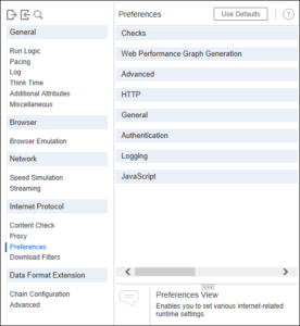 LoadRunner - Runtime Settings - Preferences | Checks | Logging