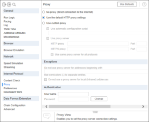 LoadRunner - Runtime Settings - Proxy | Custom Proxy